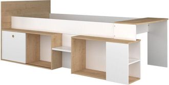 Vente-Unique Vente-unique - Lit combiné 90 x 200 cm avec bureau et rangements - Blanc et naturel - paloma