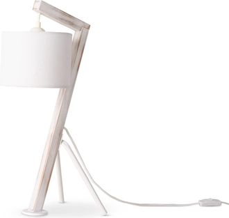 Paco Home Tischlampe Holz Nachttischlampe Schreibtischlampe Retro E27 Fassung Tischleuchte Wohnzimmer Vintage Stoff Lampenschirm Leselampe Modern