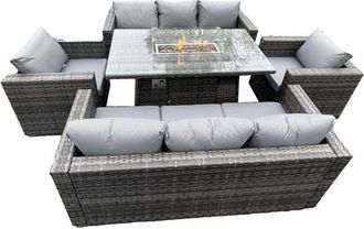Fimous 8 places ext&eacute;rieur pe rotin meubles de jardin foyer &agrave; gaz table &agrave; manger ensemble canap&eacute; salon 2 pc fauteuil gris fonc&eacute; hybride terrasse - Fimous