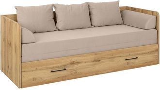 PEGANE Lit canap&eacute; convertible 80-160x200 cm coloris Ch&ecirc;ne wotan avec coffre de rangement, matelas et 3 oreillers Beige - Longueur 200,5 x Profondeur 79/154