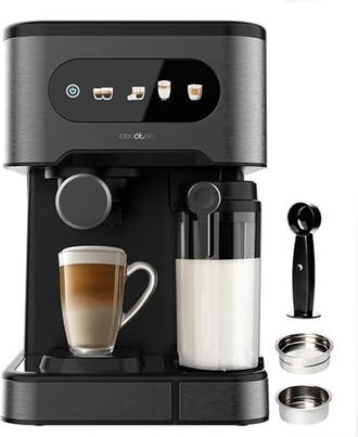 Cecotec Machine &agrave; Caf&eacute; Expresso Power Espresso 20 ColdBrew Latte Fresh. 1350W, 20 Bars, &Eacute;cran Tactile Couleur, R&eacute;servoir dEau 1,5L, 500ml de Lait, Acier Fonc&eacute;