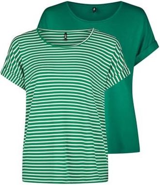 Only Only ONLMOSTER Lot de 2 t-shirts pour femme - Coupe droite - Col rond - Manches courtes - Rayures marron bleu rose vert noir XS S M L XL XXL, Jolly Gr