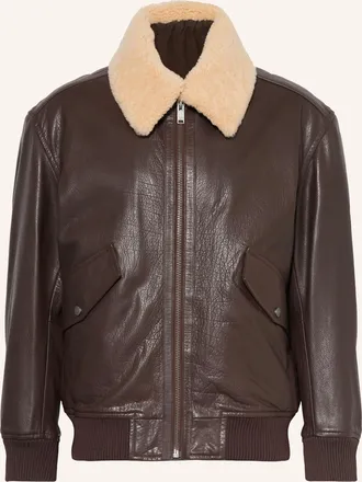 HUGO BOSS Lederjacke Jopeak Mit Abnehmbarem Kragen braun