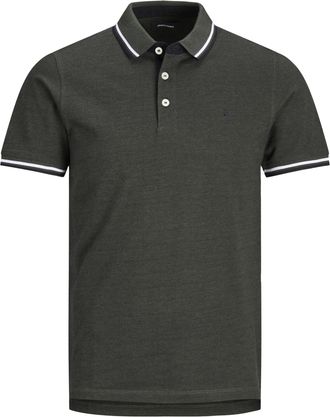 Jack & Jones Herren Slim Fit Polo Shirt JJEPAULOS Uni Sommer Hemd Kragen Kurz Arm Basic Pique Cotton, Forest Night/Detail:Play 1/Slim Fit, M