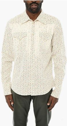 Dsquared2 Ribbed Floral Motif Shirt with Double Breasted Pockets Gr&ouml;&szlig;e 54