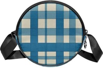 Generic Sac &agrave; bandouli&egrave;re rond pour femme, sac &agrave; bandouli&egrave;re r&eacute;tro &agrave; carreaux avec fermeture &eacute;clair, bretelles r&eacute;glables, sac &agrave; main rond d&eacute;contract&eacute; pour fem