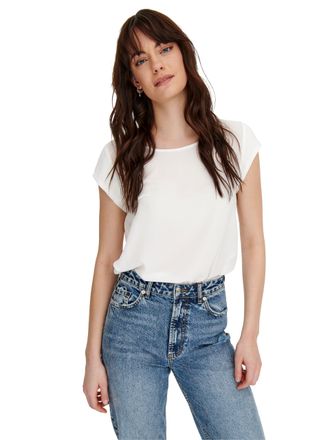 Only Damen Einfarbige Kurzarm Bluse Basic Rundhals Ausschnitt Blusen T-Shirt Blouse Oberteil ONLVIC, 15142784,Wei&szlig;,40