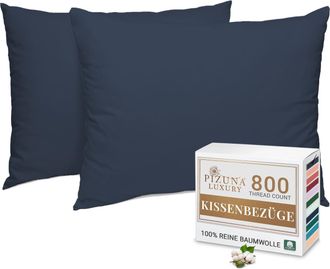 Pizuna Luxuri&ouml;ser Soft-Satin 2er Pack Kissenbezug 70 x 90 cm Dunkel Blau, 800 Fadenzahl Baumwolle Kissenbez&uuml;ge, 100% Langstapel Baumwolle Kissenbezug (Dunkel