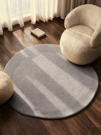 Villeroy & Boch Wollteppich Kari Organisch Rund - Weicher Natur Wohnzimmerteppich mit Bord&uuml;re, Handgemacht & Nat&uuml;rlich, Modern f&uuml;r Wohnzimmer, Schlafzimmer, Esszimmer