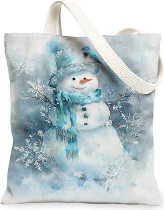 Generic Sacs fourre-tout en toile motif bonhomme de neige dhiver, sc&egrave;ne de neige artistique, sacs d&eacute;picerie r&eacute;utilisables, vintage, l&eacute;gers et lavables en toil
