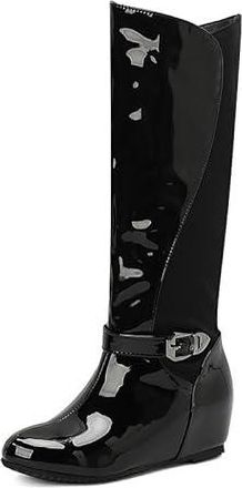 Generic Bottes d&eacute;quitation &agrave; talon compens&eacute; cach&eacute; pour femme - Confortables - Bout rond - Avec boucle, Noir, 38.5 EU