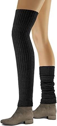 Sesto Senso Gu&ecirc;tres Hautes Hiver Femme Jambi&egrave;res Cotton Tricot&eacute;s Tress&eacute;e Tissage Ray&eacute; Noir