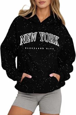 Generic New York Sweat &agrave; capuche pour femme tendance d&eacute;contract&eacute; pour universit&eacute; sweatshirts Workou lettres graphiques sweatshirts confortables universit&eacute; coo