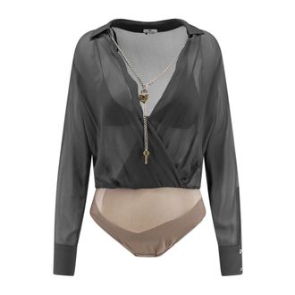 Elisabetta Franchi Shirt mit weitem V-Ausschnitt - - Tops - Damen - Schwarzk - M