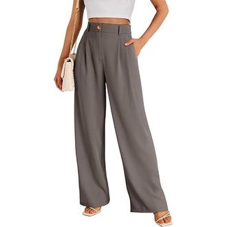 Generic Pantalon habill&eacute; &agrave; jambe large pour femme - Taille haute - Pantalon d&eacute;contract&eacute; avec poches - Pantalon habill&eacute;, marron, XL