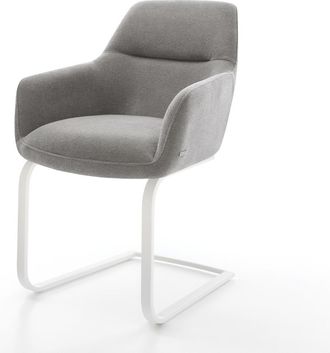 DELIFE Freischwinger Pejo-Flex Strukturstoff Soft Grau Freischwinger flach Wei&szlig; Taschenfederkern, Esszimmerst&uuml;hle