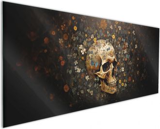 Wallario K&uuml;chenr&uuml;ckwand aus Glas 125 x 50 cm, Motiv: Verg&auml;nglichkeit im Bl&uuml;tenmeer | Spritzschutz abwischbar & pflegeleicht