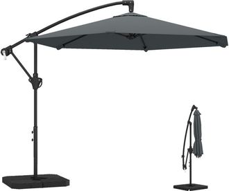 OUTSUNNY Parasol d&eacute;port&eacute; - Outsunny - pied en croix et dalles lestage - manivelle - protection UV 30+ - polyester et m&eacute;tal - 3 m - gris fonc&eacute;