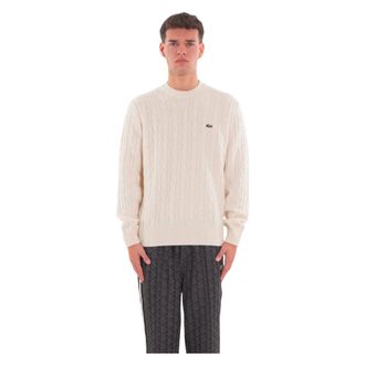 Lacoste Homme, Pulls, Beige, Taille: M Pull ras du cou en laine card&eacute;e &agrave; maille torsad&eacute;e