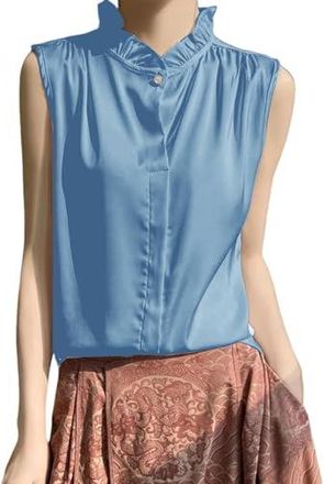 Generic Haut sans manches pour femme - Chemisiers en satin pour femme - D&eacute;bardeur habill&eacute; &agrave; bretelles larges - Haut habill&eacute; avec oreilles en bois champignons 