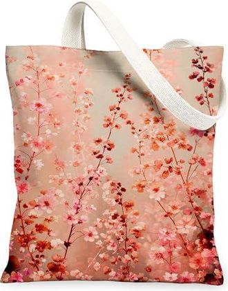 Generic Sacs fourre-tout en toile motif floral p&ecirc;che, sacs d&eacute;picerie r&eacute;utilisables, sacs d&eacute;picerie l&eacute;gers, lavables au printemps, p&ecirc;che, 13x15 Inch