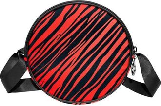 Generic Sac &agrave; bandouli&egrave;re rond pour femme, motif z&eacute;br&eacute; rouge, petit sac &agrave; bandouli&egrave;re avec fermeture &eacute;clair, bretelles r&eacute;glables, sac &agrave; main rond d&eacute;contract&eacute; 