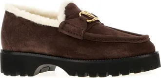 Valentino Garavani Womens Brown Suede Vlogo Signature Loafers Ebonybrownbianco Mocassini