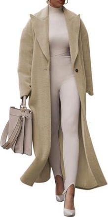 Onsoyours Manteau De Laine Femme Trench Coat Long Blouson Revers Chaud Hiver Veste Parka &Eacute;l&eacute;gant Manches Longues Jacket Overcoat Cardigan A Kaki 3XL