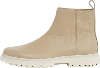 Calvin Klein Herren Chelsea Boots Eva Mid Zip Tumbled mit Reißverschluss, Mehrfarbig (Travertine/Eggshell), 40
