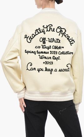 Off-white SEASONAL Bomber SLOGAN mit Leder&auml;rmeln und Applikationen Off-White