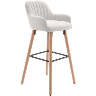 Vente-Unique Vente-unique - Tabouret de bar en tissu et pieds bois de h&ecirc;tre - Cr&egrave;me - eleana