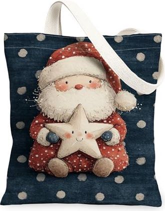 Generic Sacs fourre-tout en toile de No&euml;l, joli motif de P&egrave;re No&euml;l, sacs de courses r&eacute;utilisables, l&eacute;gers et lavables avec bandouli&egrave;re pour cadeaux, voyage, p