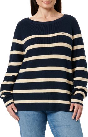 Tommy Hilfiger Womens CO CARDI FINE GG LS BOAT-NK SWT WW0WW44975, White, XXS, Wei&szlig; (White Stripe 27), XXS