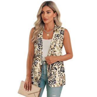 CHAQLIN Veste blazer à col en V boutonnée pour femme, imprimé léopard, 3XL