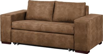 Mørteens home24 Schlafsofa Basic mit XL Armlehne Braun/Latte Macchiato Microfaser Bera 176cm Industrial