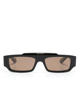 Gucci lunettes de soleil rectangulaires &agrave; logo - Noir