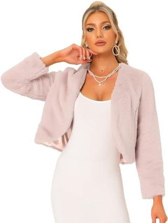 Allegra K Veste courte pour Femme en fausse fourrure à manches longues ouvert devant boléro dhiver manteau Rose XL