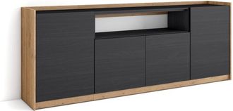 Skraut Home Skraut Home - Sideboard, Highboard, Kommode, Komodenschrank, 207x80x37 cm, 4 Türen, Wohnzimmer, Küche, Moderner Stil, Schwarz Eiche