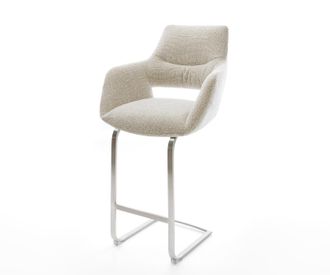 DELIFE Barstuhl Yago-Flex Webstoff Soft Beige Freischwinger Flach Edelstahl Silberfarben Taschenfederkern, Barst&uuml;hle