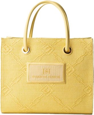 Elisabetta Franchi Femme, Sacs, Jaune, Taille: ONE Size Small Jacquard Raffia Tote