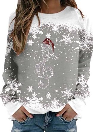 Generic Sweat-shirt de No&euml;l pour femme avec imprim&eacute; P&egrave;re No&euml;l et flocon de neige - Pull d&eacute;contract&eacute; &agrave; manches longues et col rond - &Eacute;l&eacute;gant pull de No&euml;l pour 