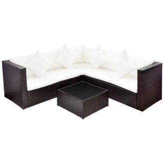 vidaXL 4-tlg. Garten-Lounge-Set mit Kissen Poly-Rattan Braun - Vidaxl