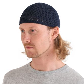Charm by Casualbox Seide Schädel Mütze Handgefertigt in Japan Dehnbar Kufi Hut Beanie für Männer Herren Damen Marine XL