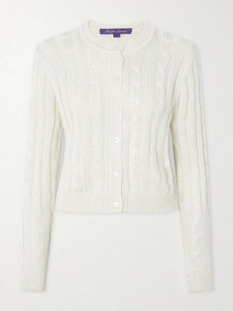 Ralph Lauren Collection Cardigan En Soie &Agrave; Mailles Torsad&eacute;es - Cr&egrave;me
