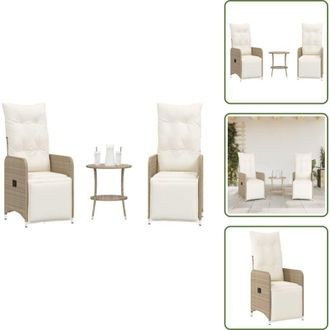 vidaXL Gartensessel 2 Stk. Verstellbar mit Tisch Beige Poly Rattan - Gartenstuhl - Lounge Sessel - Esszimmerset - Terrassenm&ouml;bel - Rattan M&ouml;bel