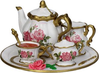 HD Collection Christbaumschmuck 9cm Keramik - Teeservice Figur zum Aufhängen - handbemalt & mit Glitzer - Weihnachtsbaum Anhänger für Weihnachten - Weihnachtsbaumsc