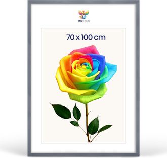 MG Design Bilderrahmen 70 x 100 cm - Posterrahmen mit Grau Holzrahmen (Echtholz) und bruchsicherem Acrylglas, Hoch & Quer mit verst&auml;rkter Wandaufh&auml;ngung