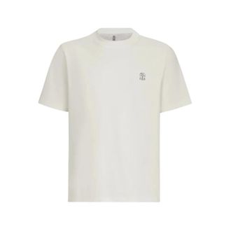 Brunello Cucinelli Jersey T-Shirt mit Logo - - Tops - Herren - Wei&szlig; - M