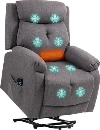 HOMCOM Fauteuil releveur électrique avec Fonction Massage et Chauffage, Fauteuil Relax électrique avec Dossier inclinable, Ports USB, télécommandes, Repose-P