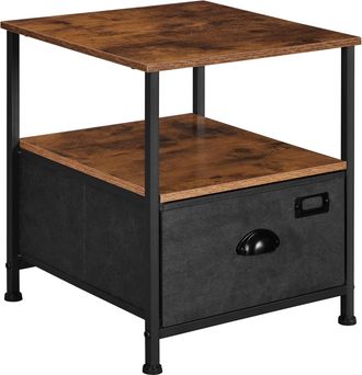 Songmics Nachttisch, Nachtkommode, Beistelltisch, zur Aufbewahrung, mit Schublade, 2 Ablagen, Industriestil, f&uuml;r Wohnzimmer, Schlafzimmer, vintagebraun-schwarz